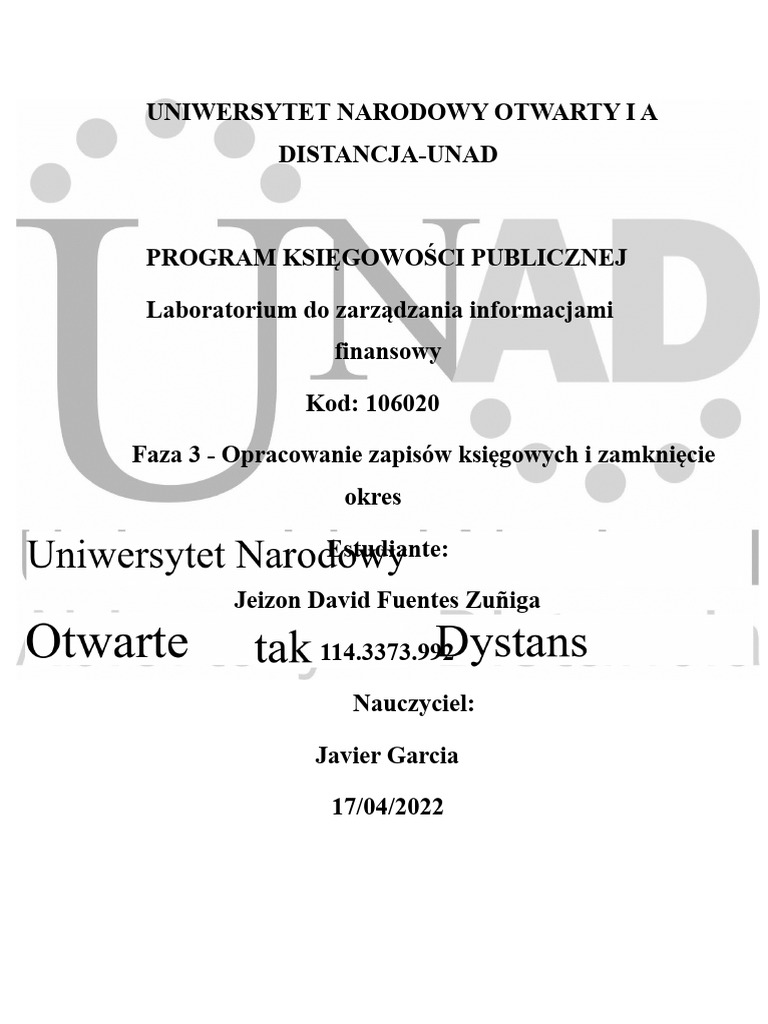 Jeizon Fuentes-Faza 3 - Laboratorium Zarządzania Finansami UNAD | PDF