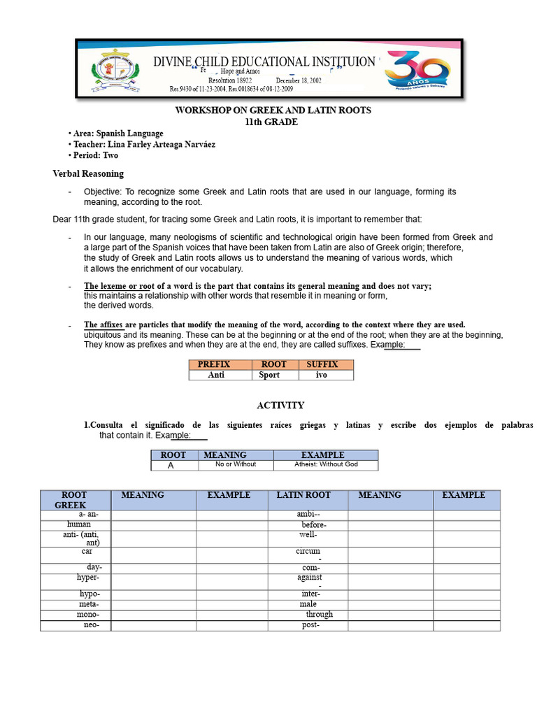 WORKSHOP ON GREEK AND LATIN ROOTS | PDF | Word | Latin