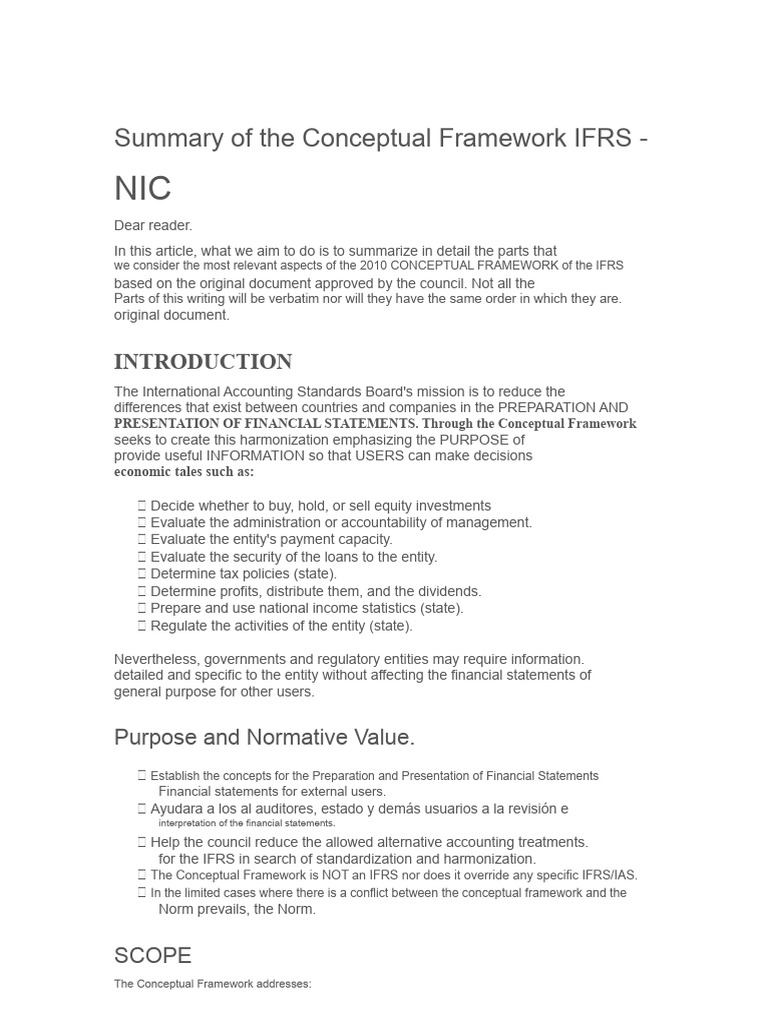 Summary of Conceptual Framework IFRS | PDF | International Financial ...