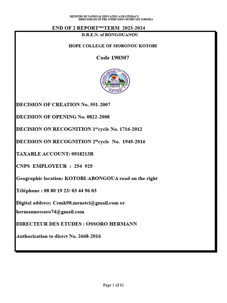 END OF 2nd QUARTER REPORT 2023-2024 | PDF