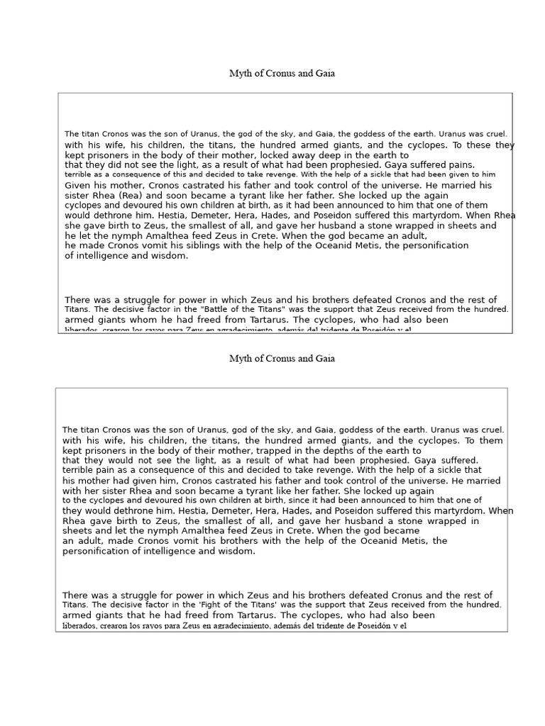 Myth of Cronus and Gaia. | PDF | Zeus | Twelve Olympians