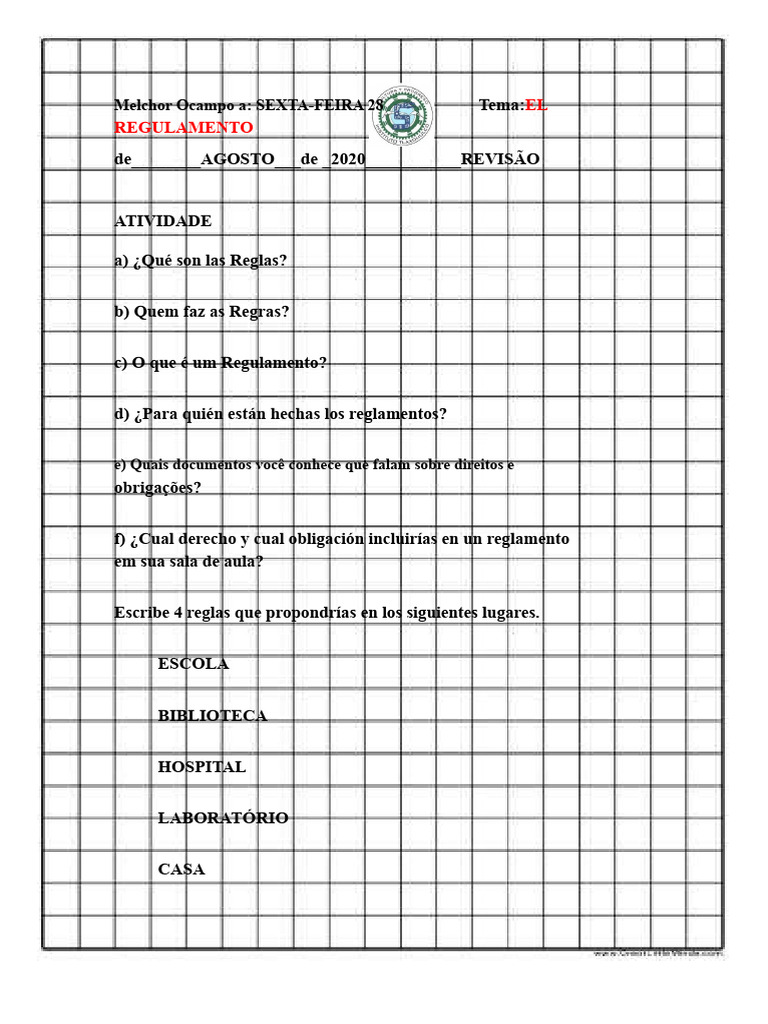 Atividade de Aula (O Regulamento) | PDF