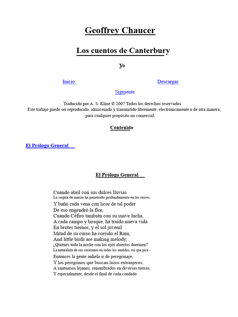 Cuentos De Canterbury Prólogo General Pdf Pdf Los Cuentos De