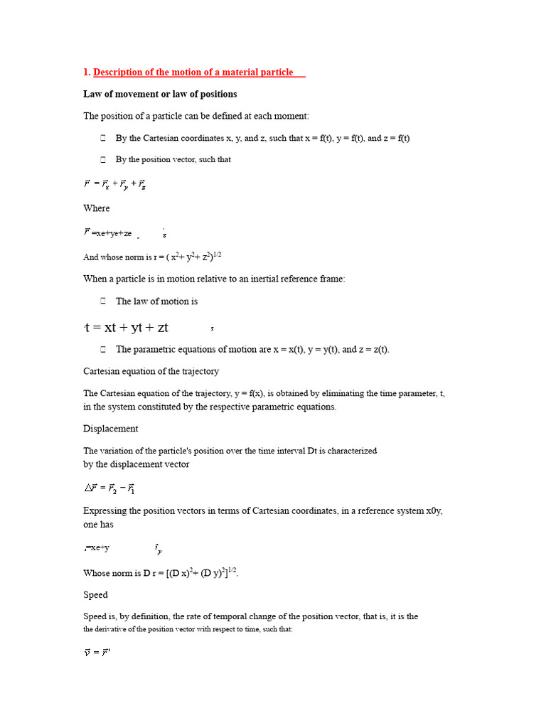 Description of the movement of a material particle.docx | PDF | Force ...