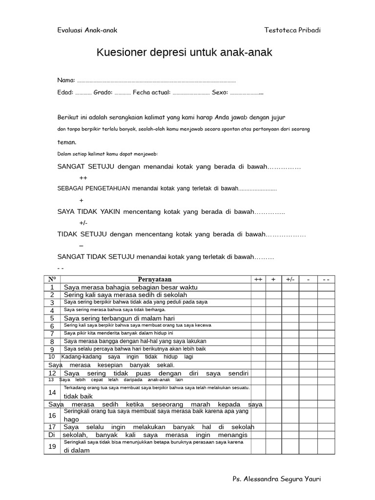 Kuesioner Depresi Anak-anak | PDF