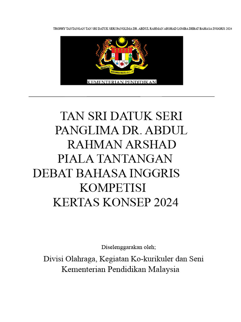 Debat Bahasa Inggris 2024: Piala Tan Sri Arshad | PDF
