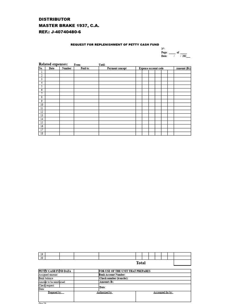 Petty Cash Replenishment Request Form | PDF