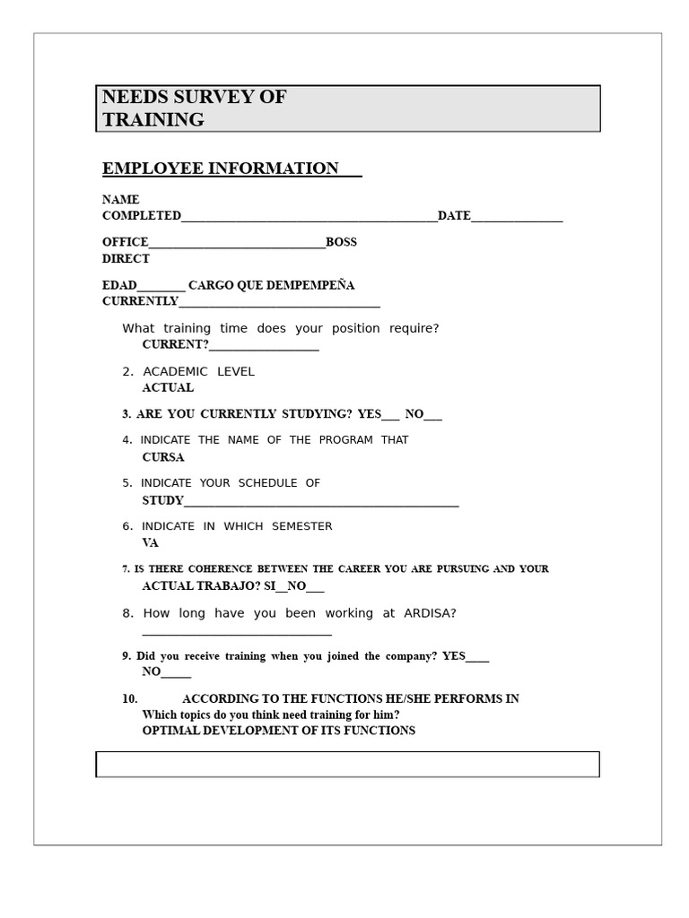 Training Needs Survey | PDF