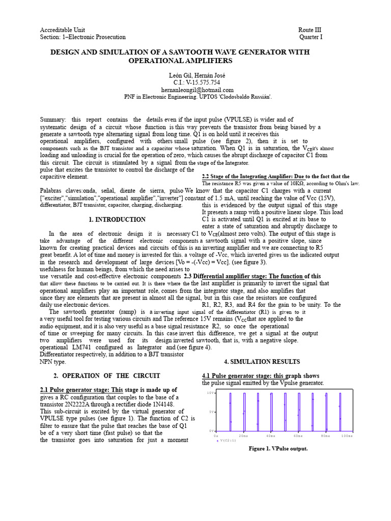 Sawtooth Wave Generator With Operational Amplifiers | PDF | Amplifier ...