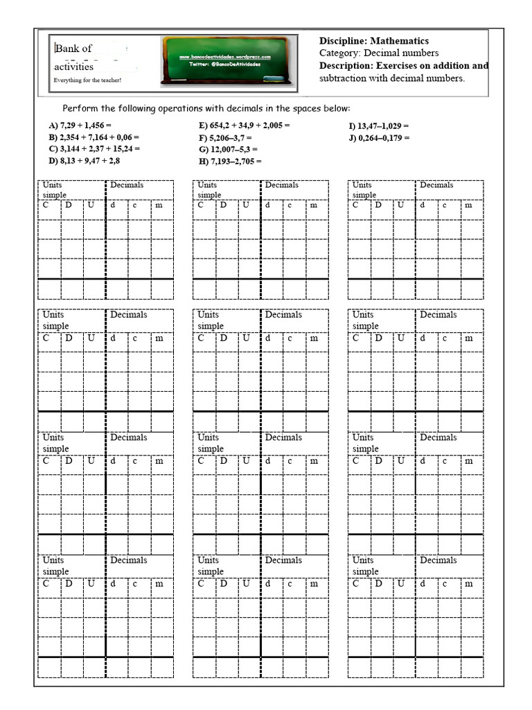 Decimals - Addition and Subtraction 1 | PDF
