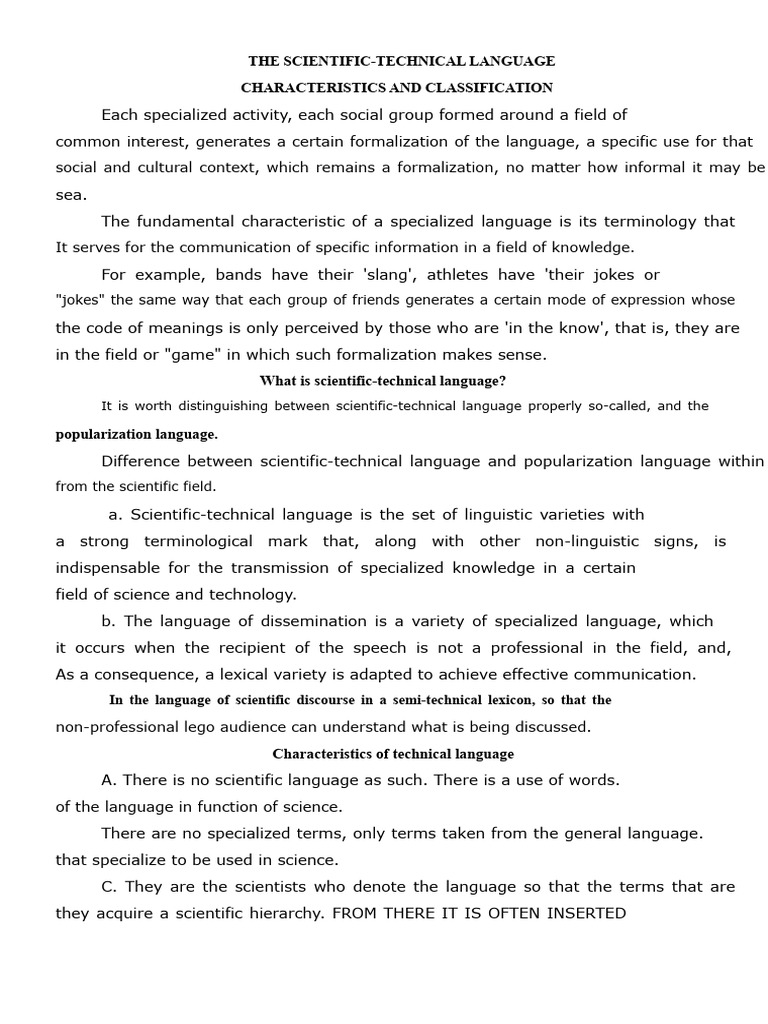 Characteristics of Scientific-Technical Language | PDF | Linguistics ...