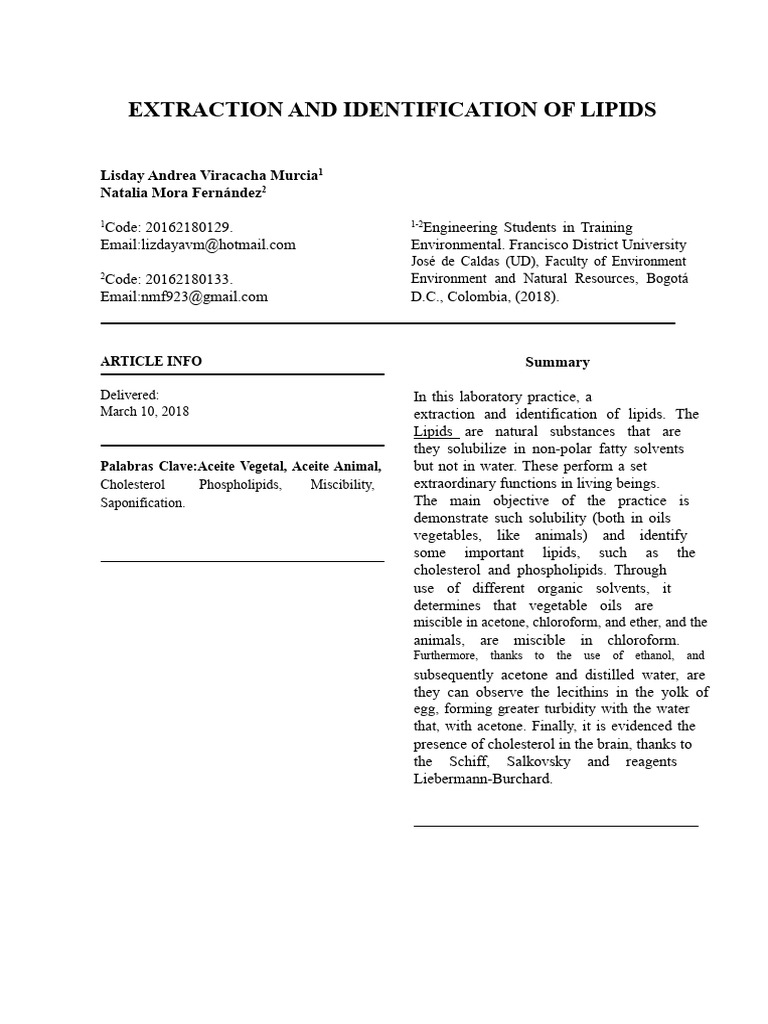 Lipid Extraction and Identification Techniques | PDF | Triglyceride | Lipid