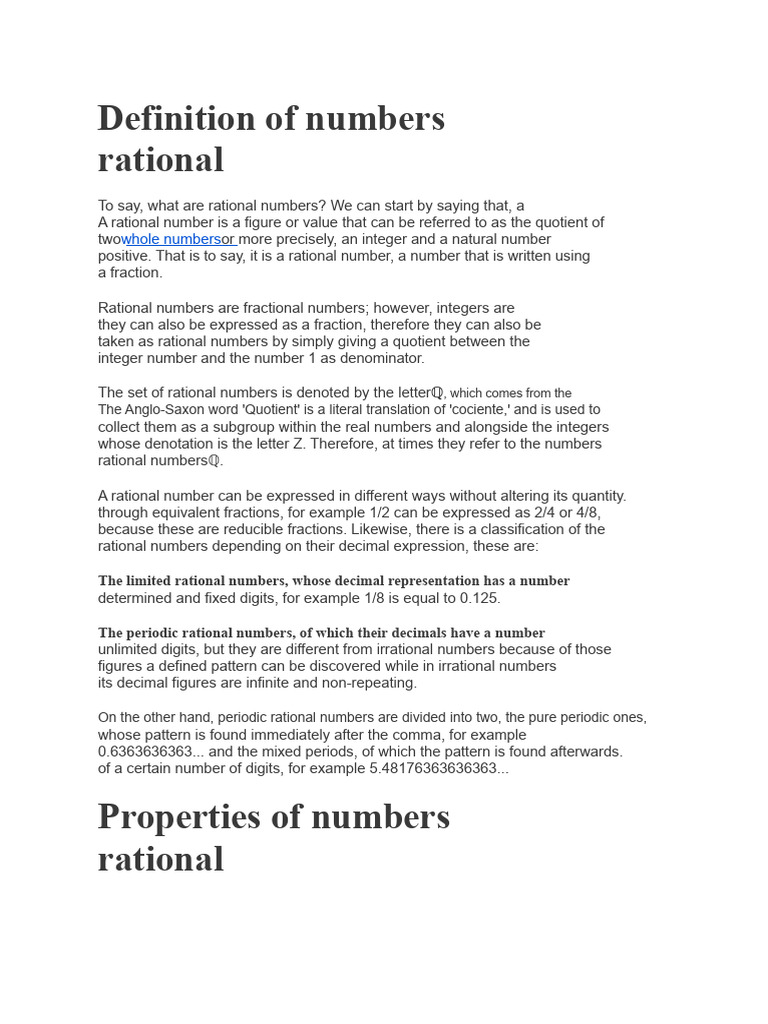 Definition of Rational Numbers | PDF | Rational Number | Numbers