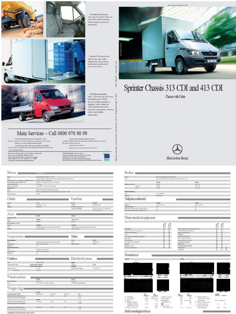 Mercedes-Benz Sprinter 313/413 CDI Specs | PDF | Truck | Mercedes Benz ...