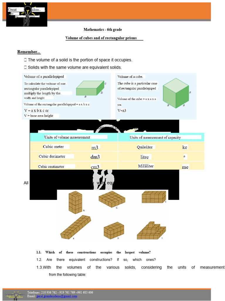 MAT6 T4 05 Volumes of Cubes and Parallelepipeds | PDF | Volume