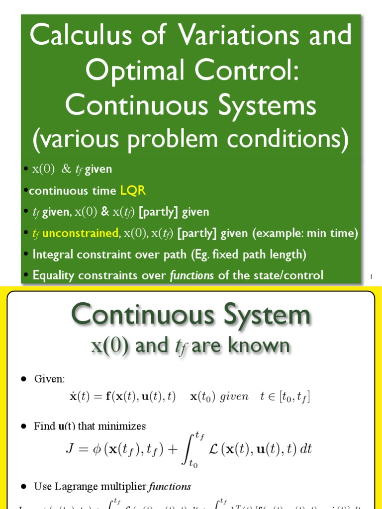 Calculus of Variations and Optimal Control: Continuous Systems | PDF ...