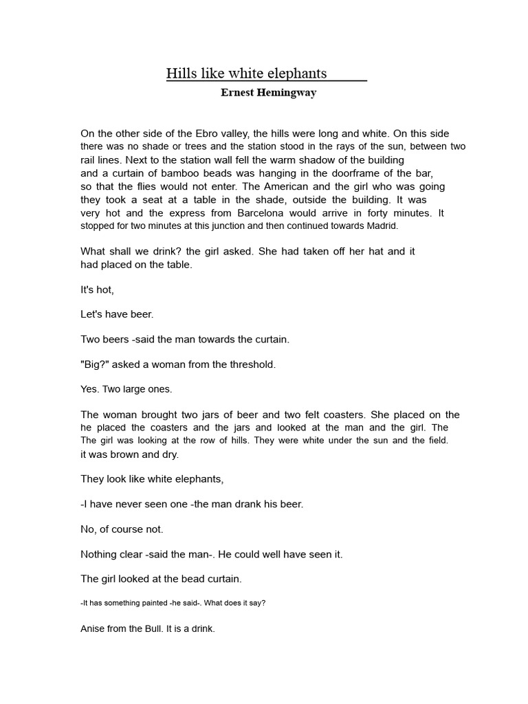 Hills Like White Elephants - Ernest Hemingway PDF | PDF