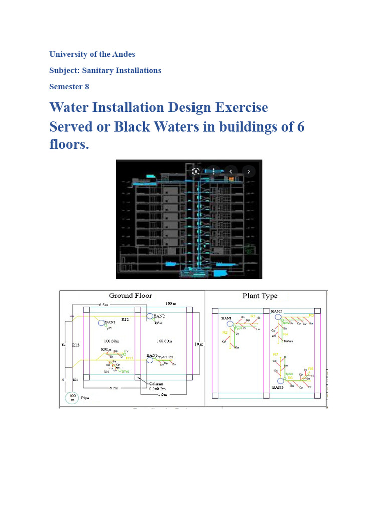 Sanitary Installations Design for 6-Floor Building | PDF | Hydraulic ...