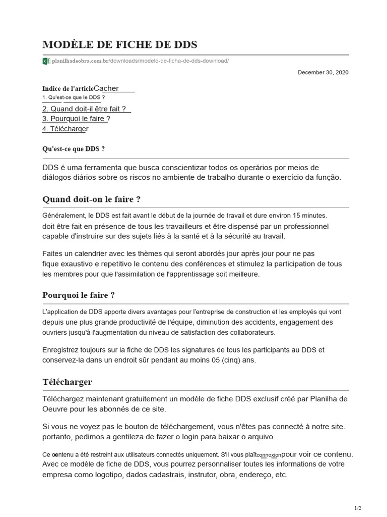 Modèle de fiche DDS à télécharger gratuitement | PDF