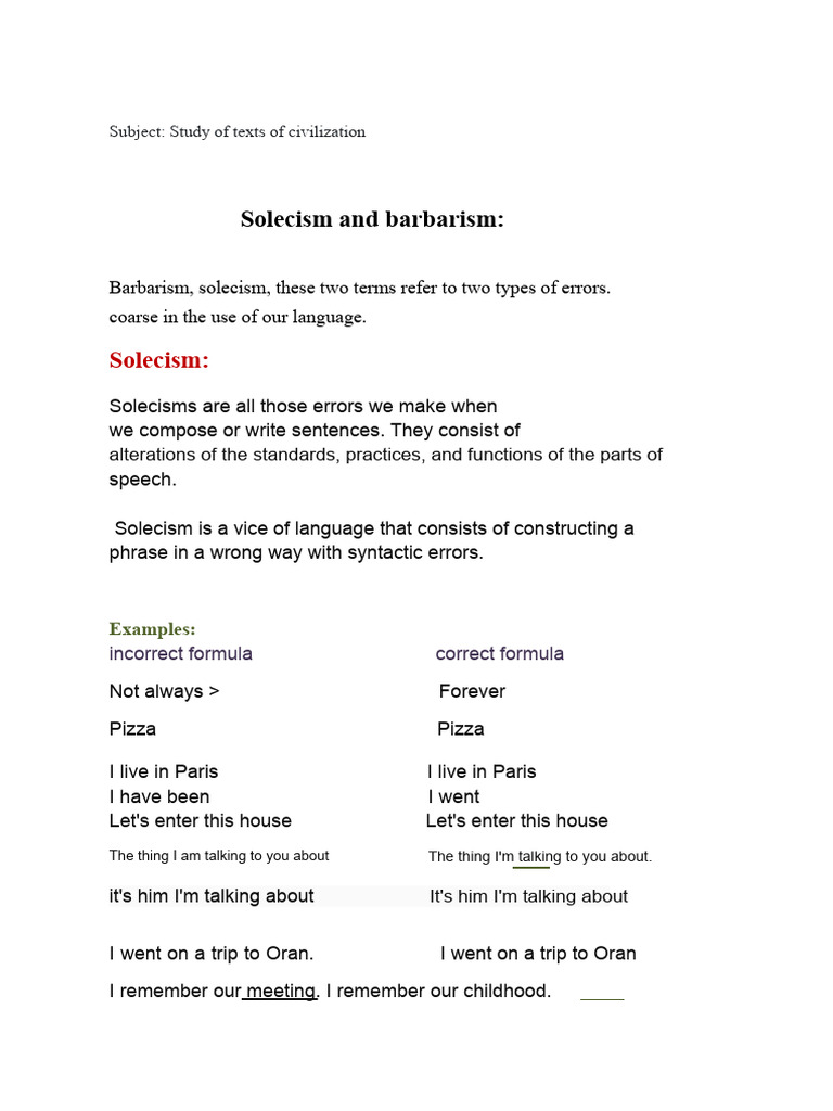 Solecism and barbarism ex | PDF