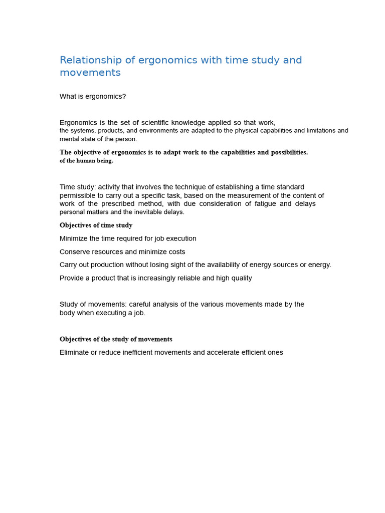 Relationship of Ergonomics with the Study of Time and Movements | PDF