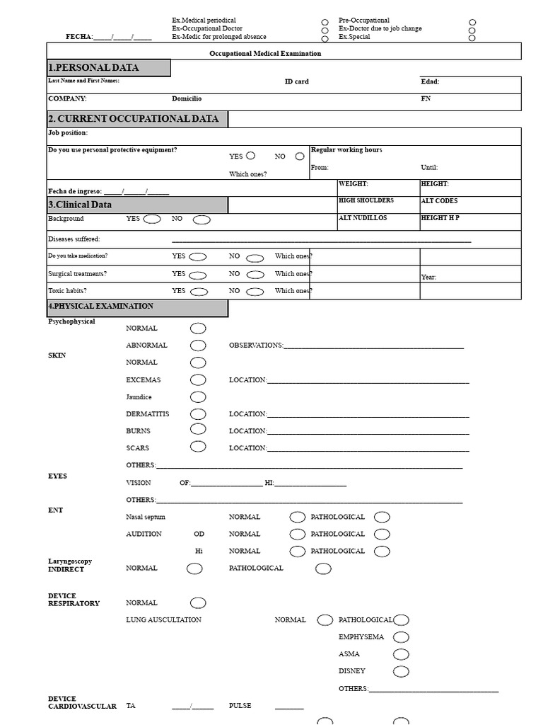 Occupational Medical Examination Form | PDF | Physical Examination ...