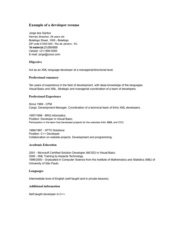 Developer Resume for XML Manager | PDF
