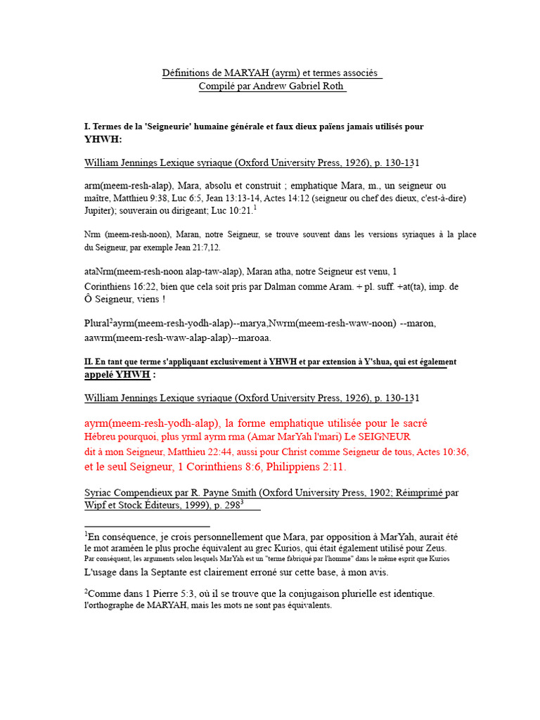 Comprendre MarYah et YHWH en Araméen | PDF | Dénomination de Dieu dans ...