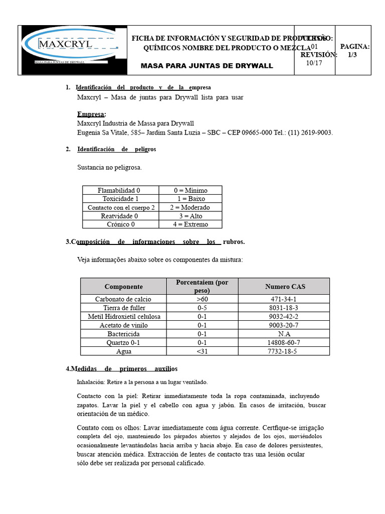FISQP Masa Maxcryl Drywall | PDF | Sustancias químicas | Química