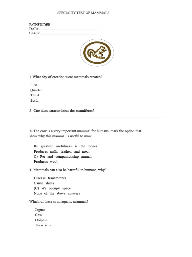 MAMMAL SPECIALTY EXAM | PDF