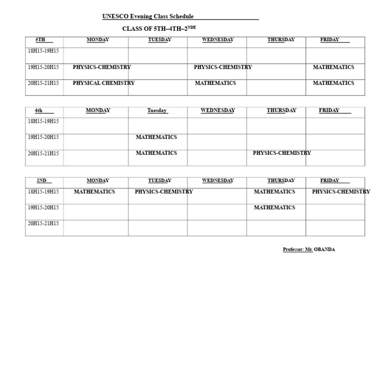 Evening Class Schedule Unesco | PDF