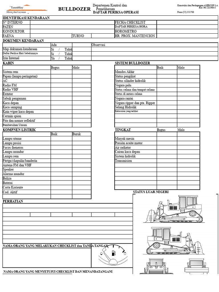 Daftar Periksa Operasional Bulldozer | PDF