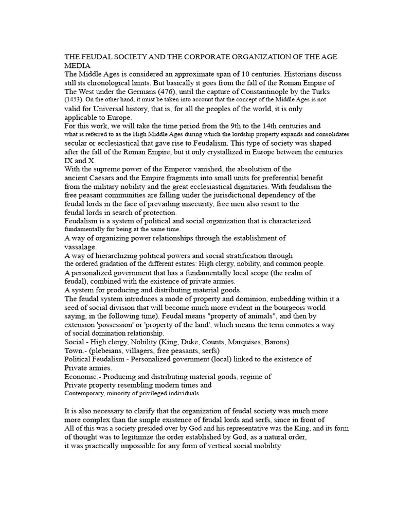 The Feudal Society and Corporate Organization in The Middle Ages | PDF ...