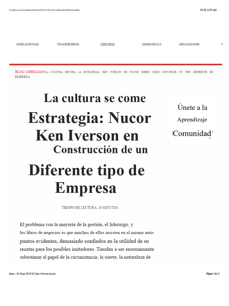 La Cultura Se Come La Estrategia: Ken Iverson de Nucor Sobre La ...