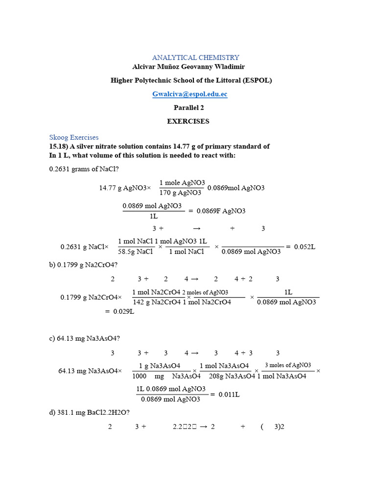 SOLVED EXERCISES ANALYTICAL CHEMISTRY | PDF | Hydroxide | Ph