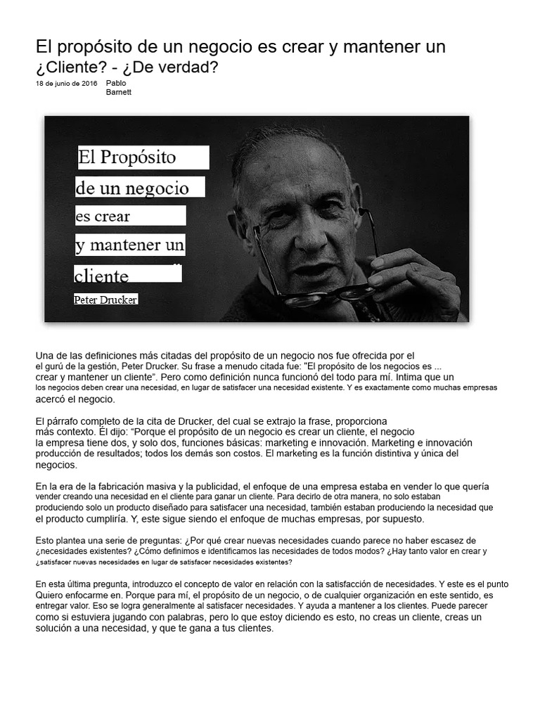 "El Propósito de Un Negocio Es Crear y Mantener Un Cliente" - Realmente ...