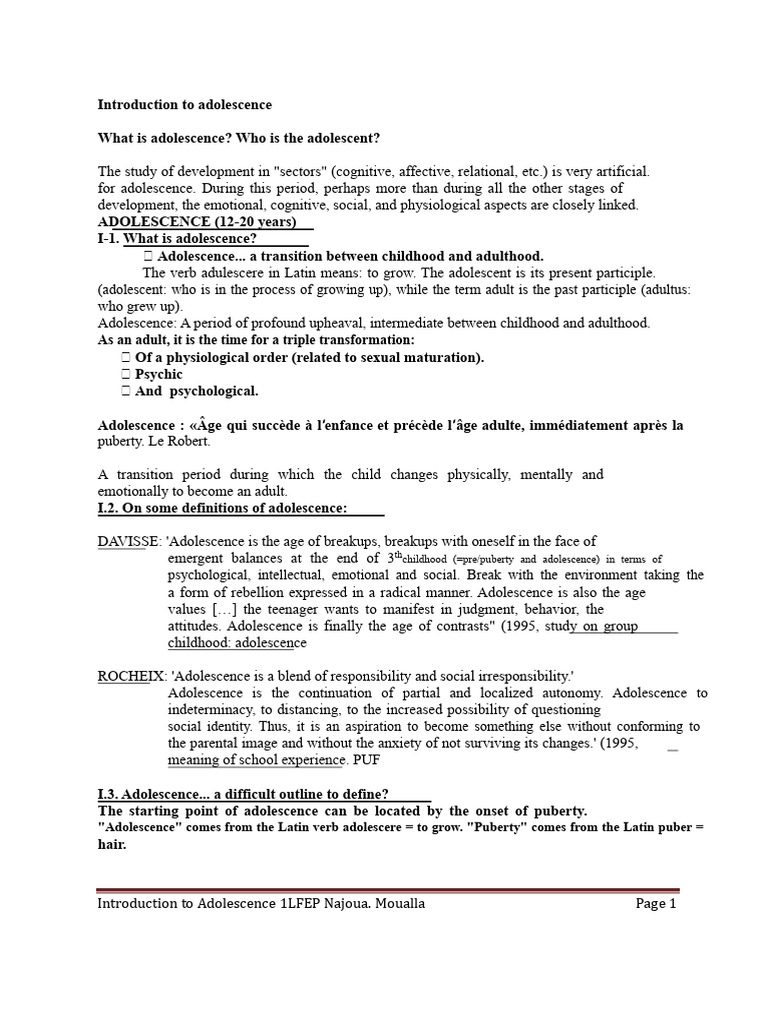 semester 2 Introduction to adolescence course (1) | PDF | Adolescence ...