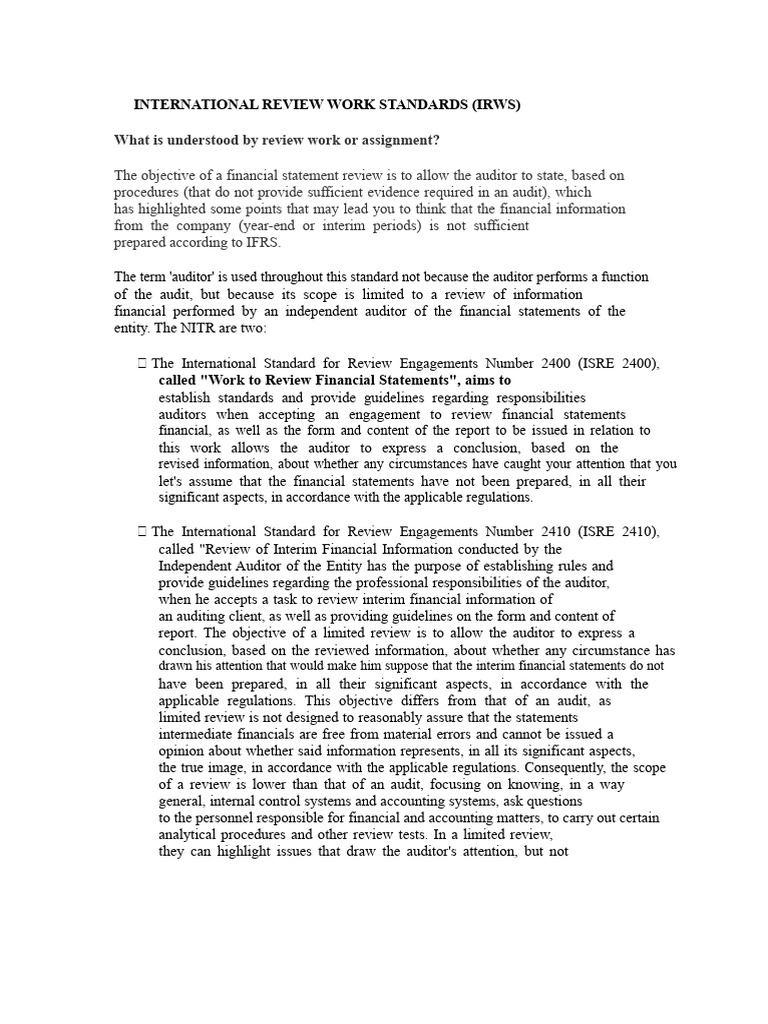 International Review Work Standards Guide | PDF | Audit | Business