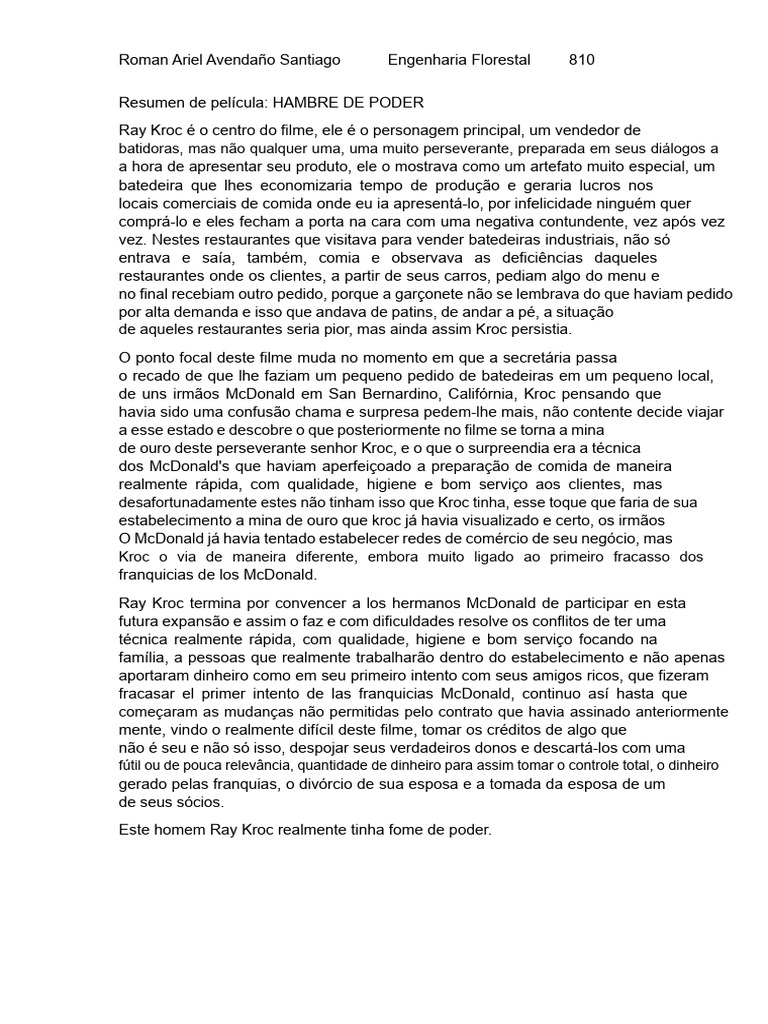 Ray Kroc: A Fome de Poder e Sucesso | PDF | McDonald's