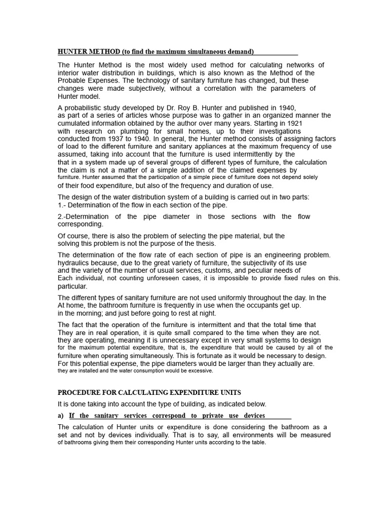Hunter Method for Water Demand Calculation | PDF | Expense | Toilet
