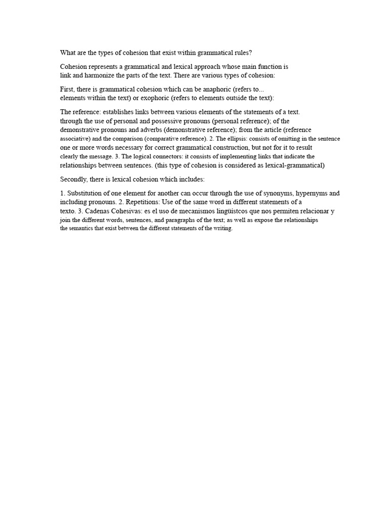 What Are The Types of Cohesion That Exist Within Grammatical Rules? | PDF