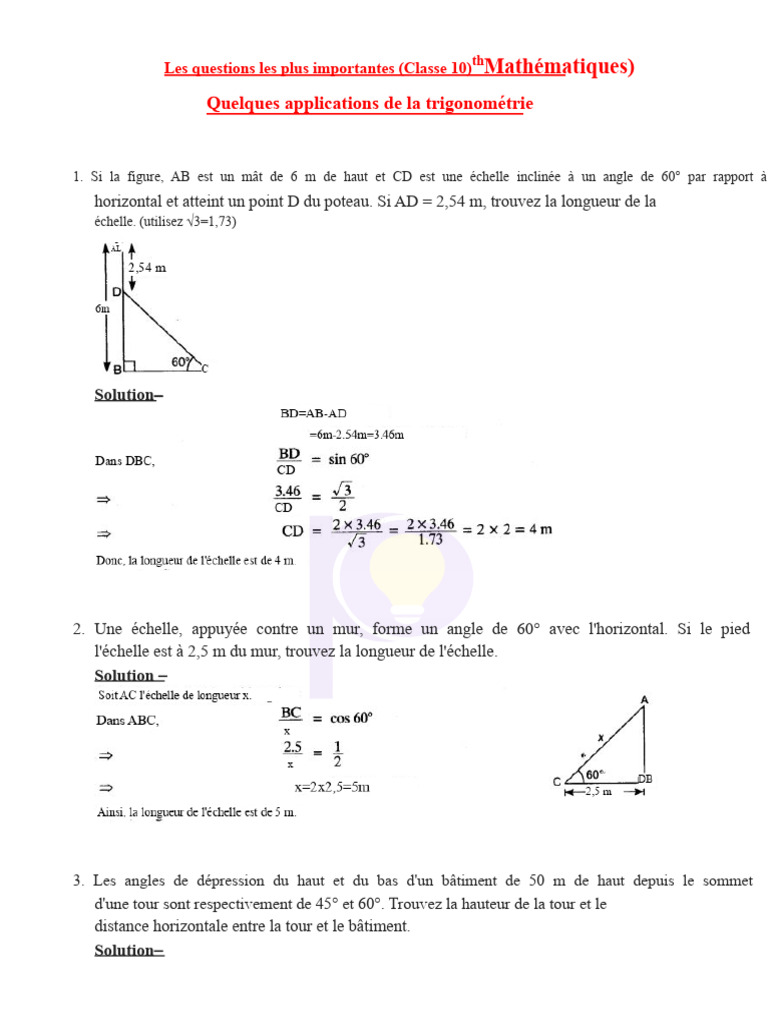Applications de la trigonométrie en mathématiques | PDF