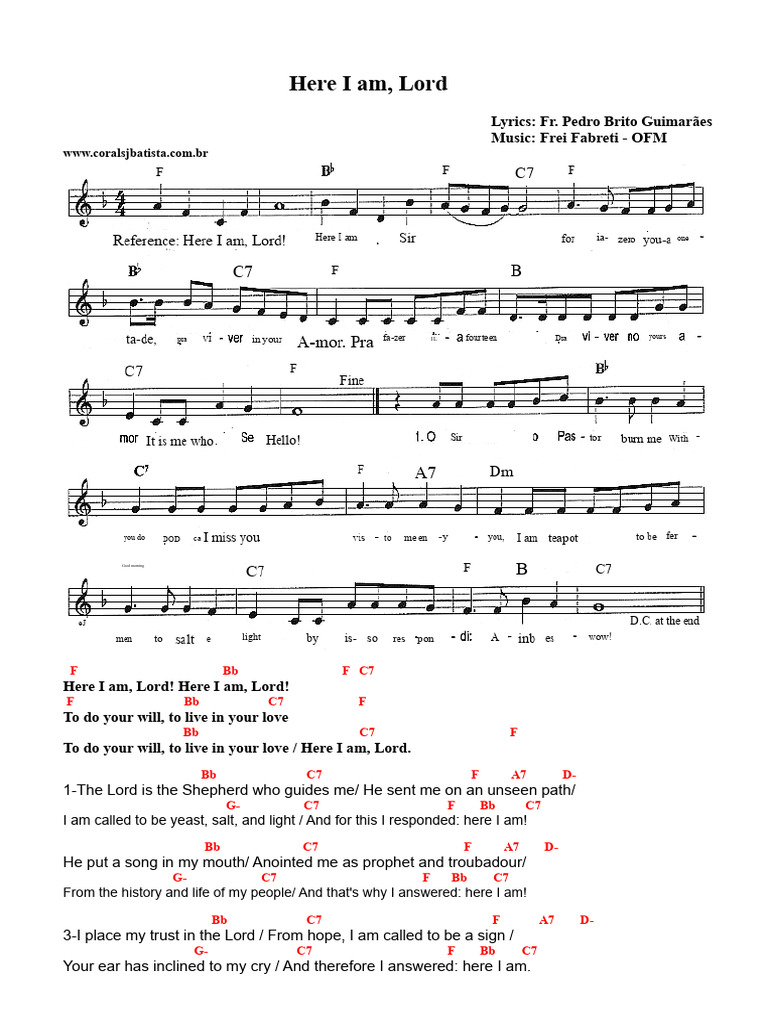 Here I Am, Lord Lyrics and Music | PDF