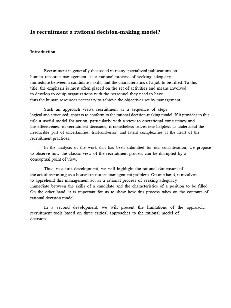 Recruitment A Rational Decision-Making Model | PDF | Recruitment ...