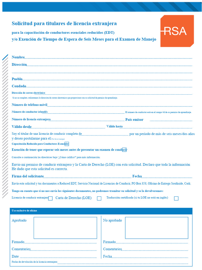 166459 Rsa Edt App Form_hr_web | PDF | Licencia de conducir