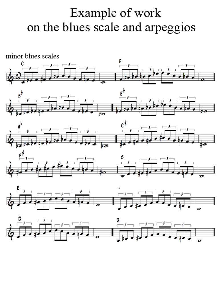 Piano Jazz - Examples of Working With The Blues Scale and Arpeggios | PDF