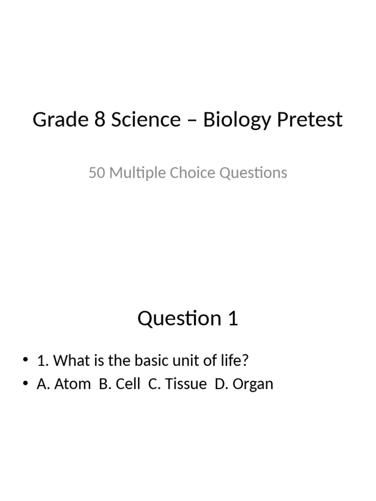 Grade 8 Biology Pretest With Answers | PDF | Genetics | Cell (Biology)