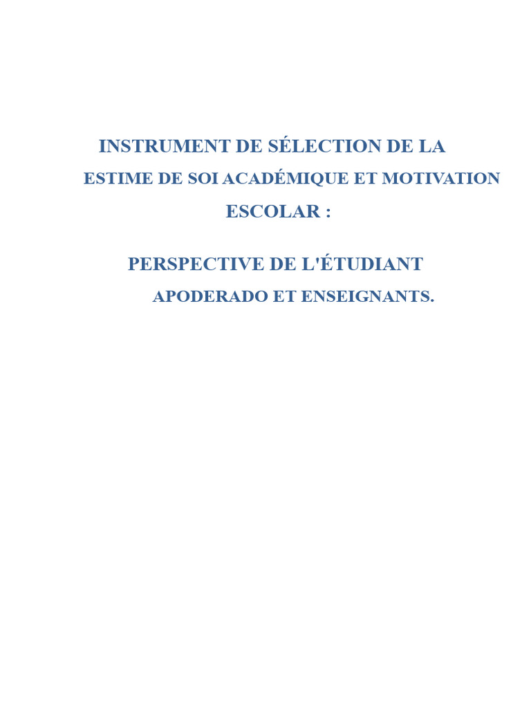 Estime de soi et motivation scolaire | PDF | Estime de soi | Motivant
