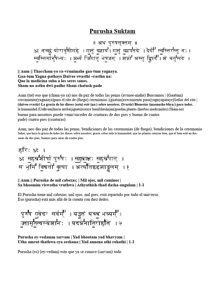 Purusha Suktam: Oraciones Védicas para la Creación | PDF | brahmán ...