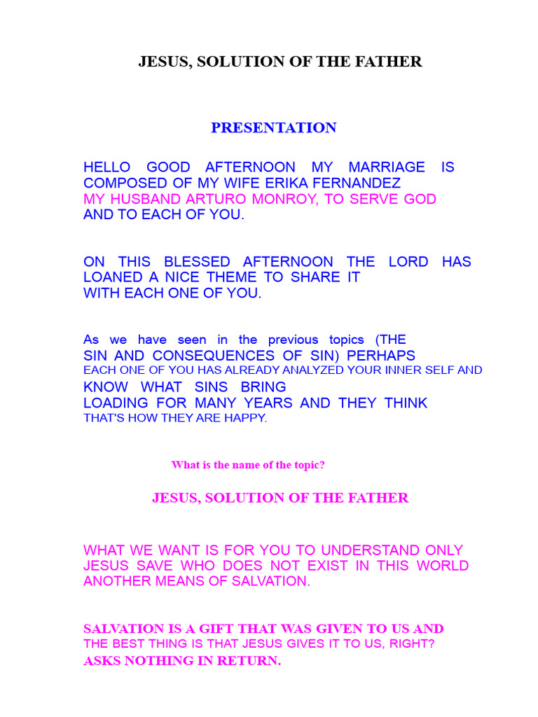 JESUS SOLUTION OF THE FATHER 2 (Auto-saved).doc | PDF | Jesus | Salvation